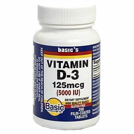 Basic Drug Vitamin Supplement Vitamin D3 5000 IU Strength Tablet, 200PK 30761017840 | Zoro